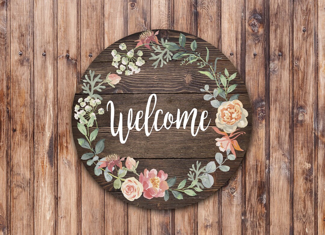 Welcome Floral Wreath Sign - Etsy
