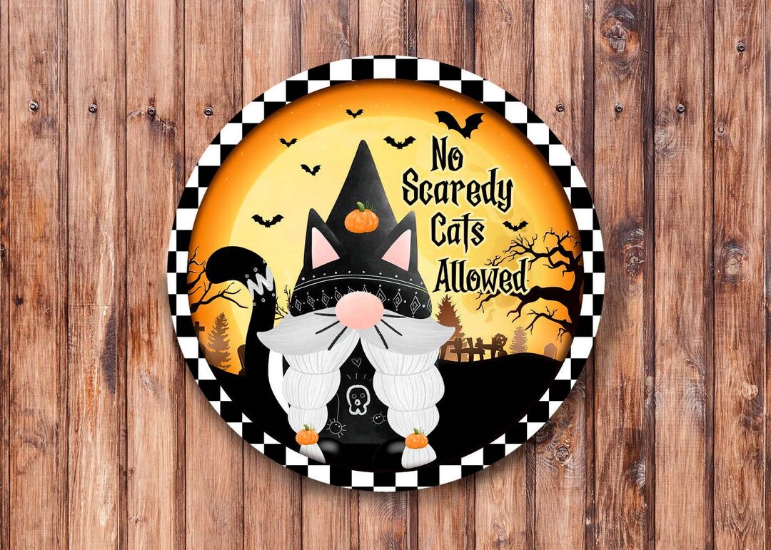 Checkered No Scaredy Cats Allowed Wreath Sign - Etsy