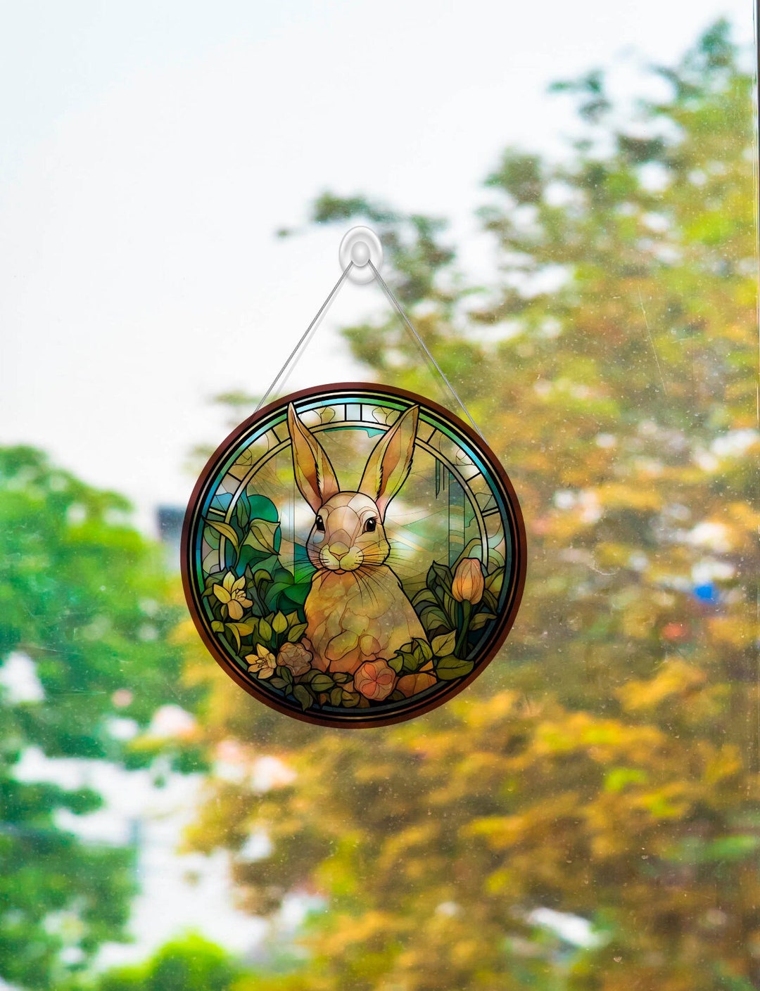Faux Stained Glass Rabbit Acrylic Suncatcher - Etsy