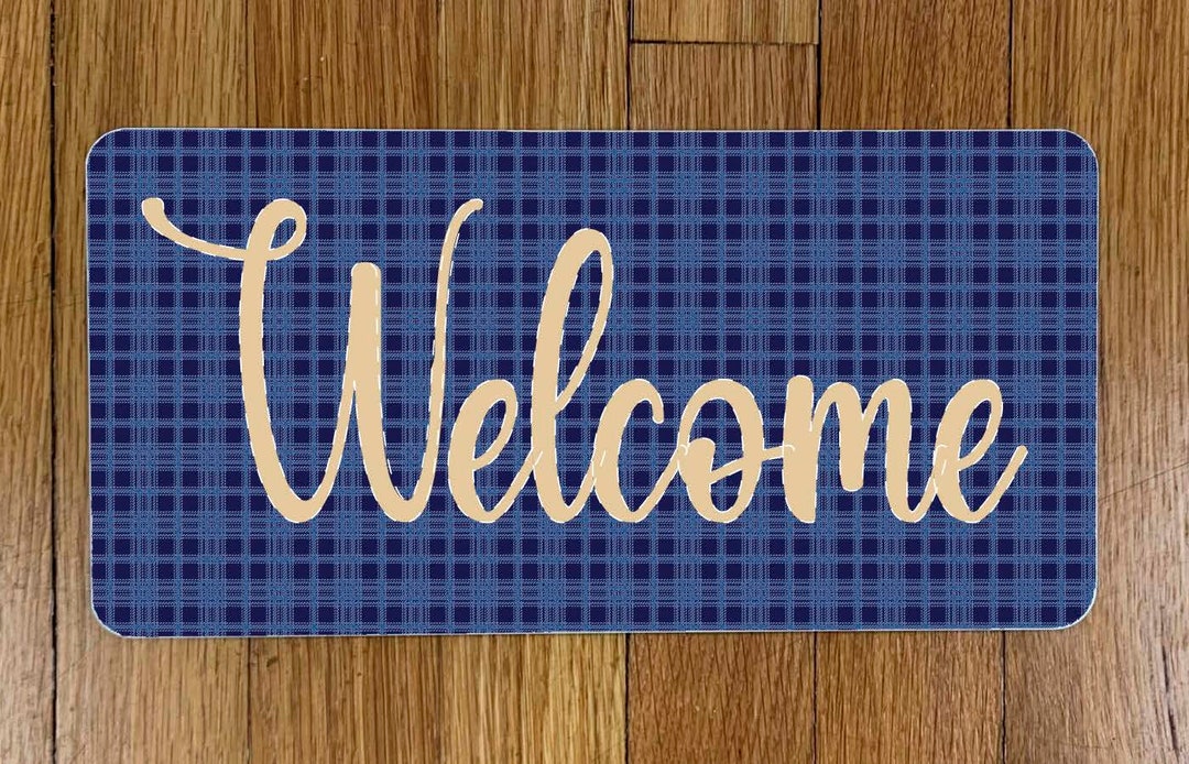 Welcome_navy Plaid _wreath Sign - Etsy