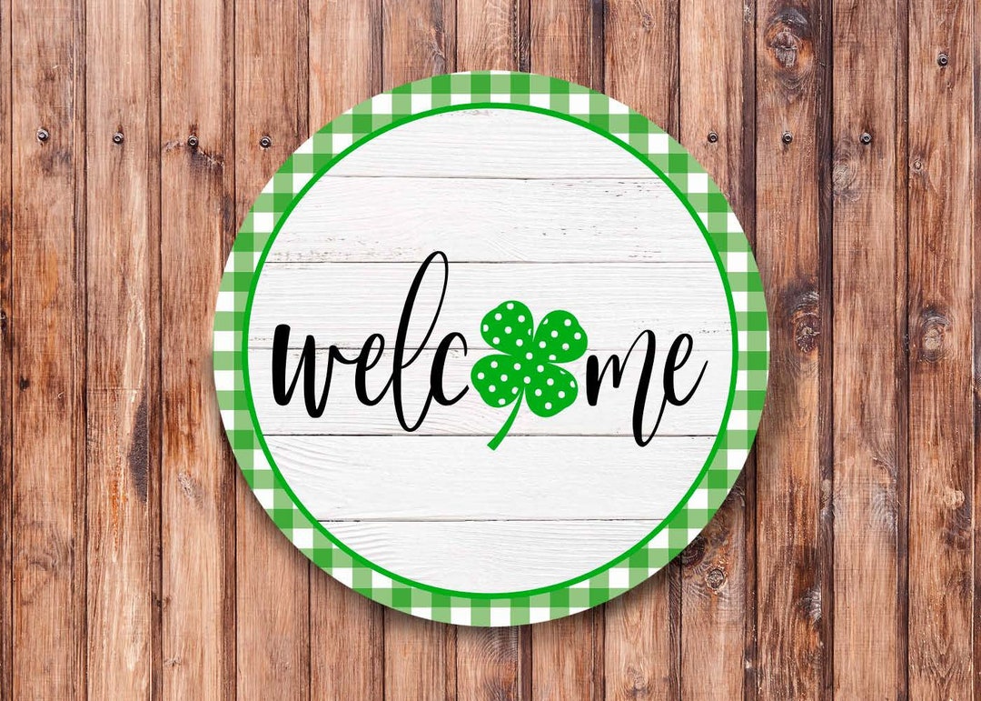 Welcome Shamrock Plaid Wreath Sign - Etsy