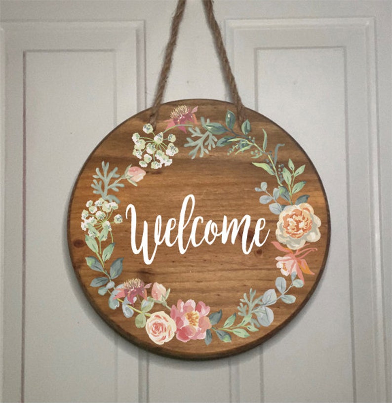 Welcome_ Floral_door Sign - Etsy