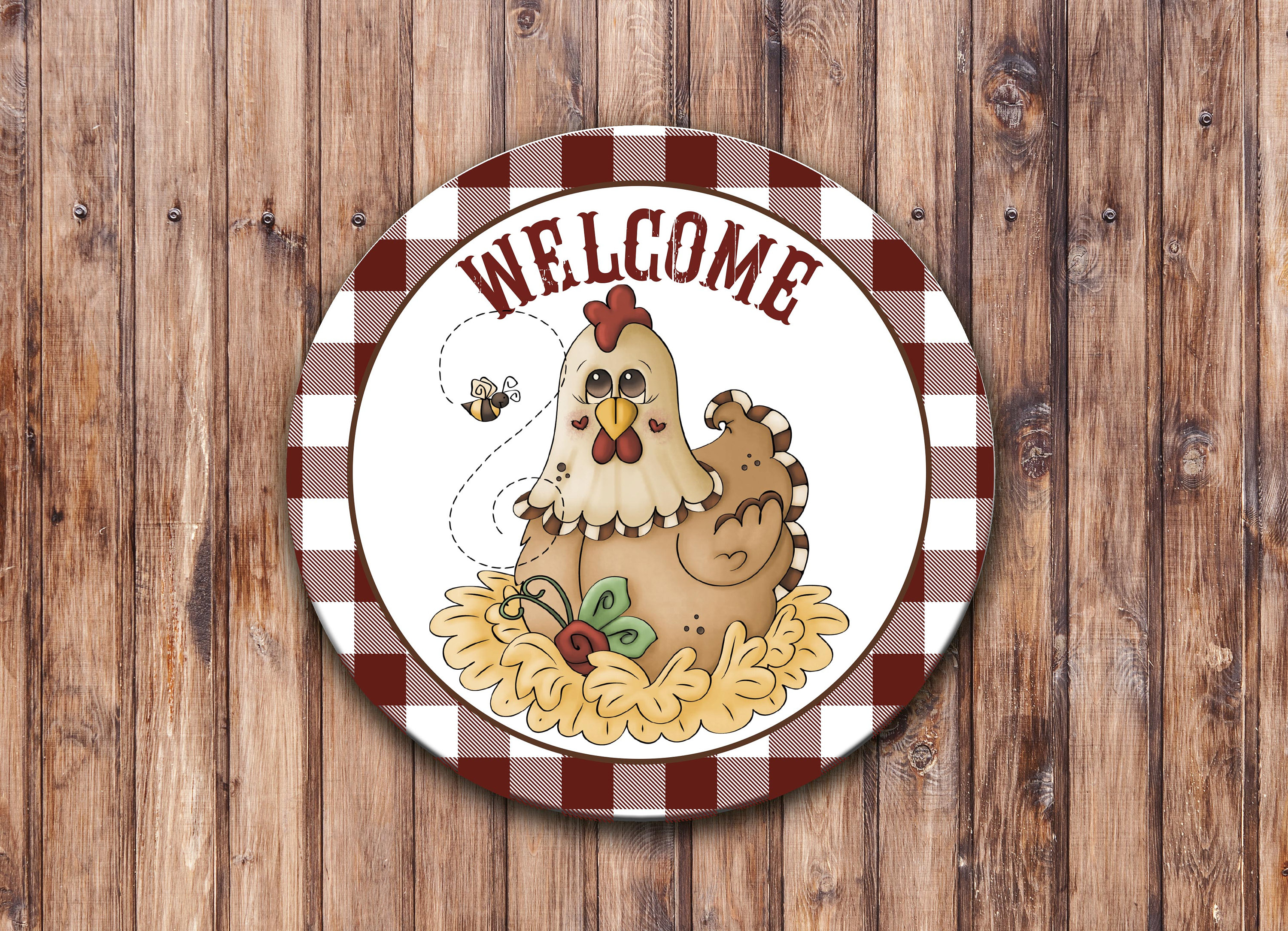 Welcome Chicken Wreath Sign | Etsy