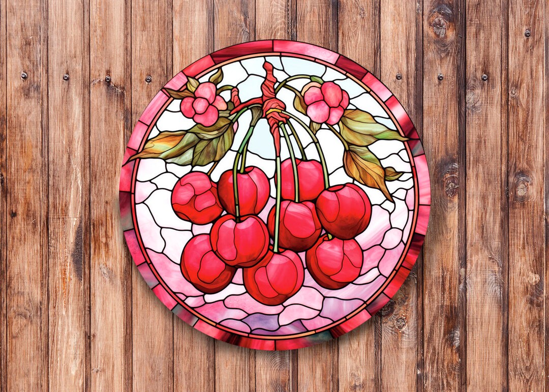 Faux Stained Glass Cherries Wreath Sign - Etsy