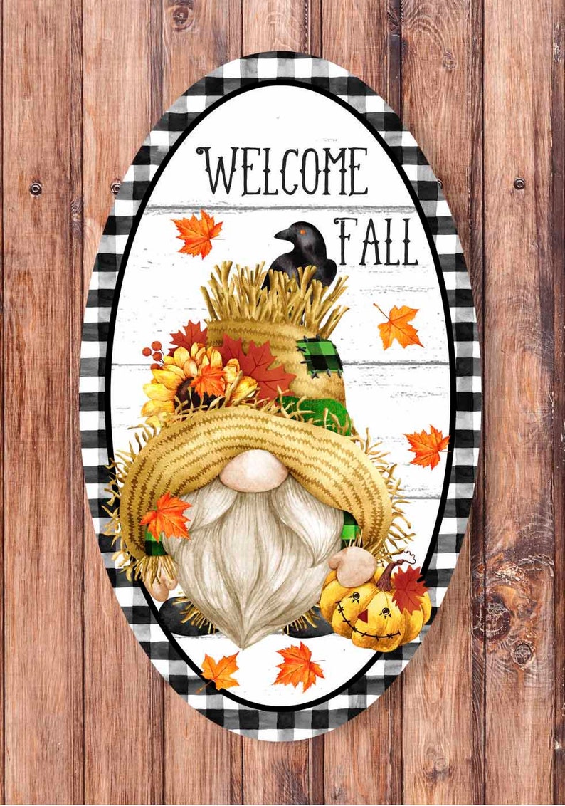 Scarecrow Gnome Welcome Fall _oval Wreath Sign - Etsy