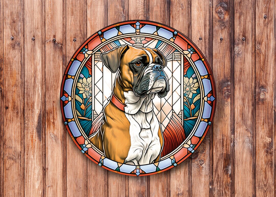 Faux Stained Glass Boxer Wreath Sign - Etsy