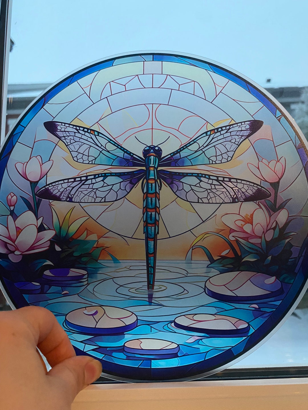 Dragonfly Blue Water Static Window Cling. Window Decor. Faux Sun ...