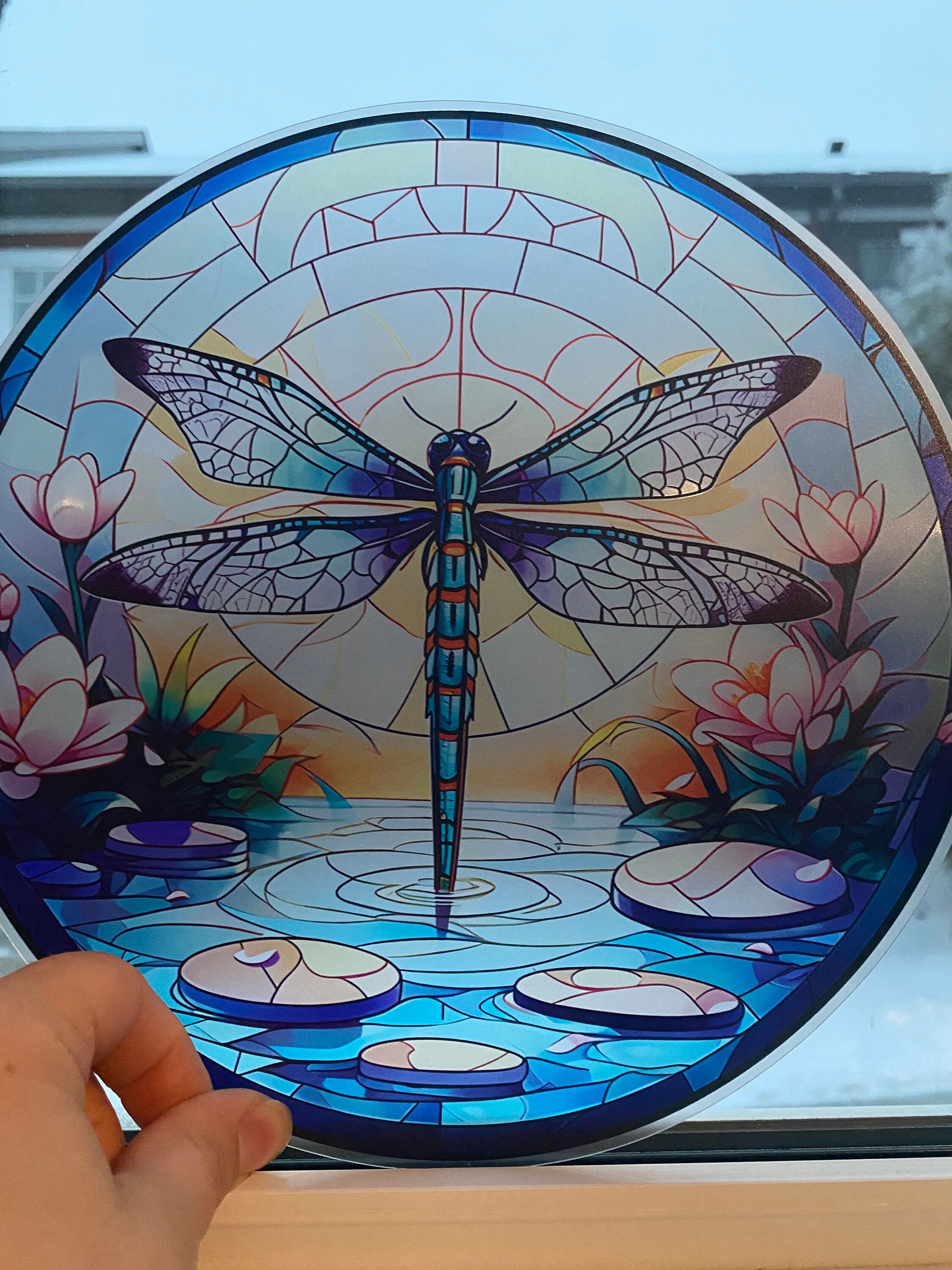 Dragonfly Blue Water Static Window Cling. Window Decor. Faux Sun ...