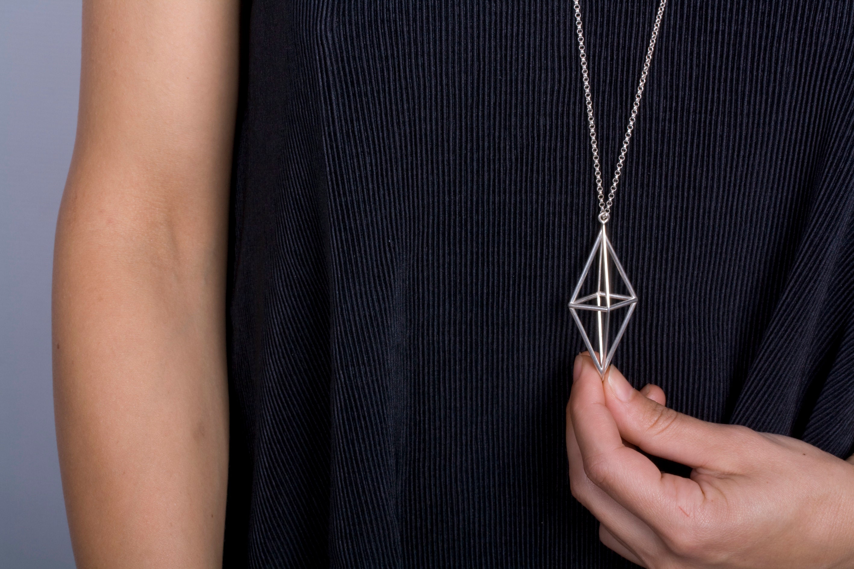 Rhombus Necklace. Geometric Silver Necklace. Pendant With Chain ...