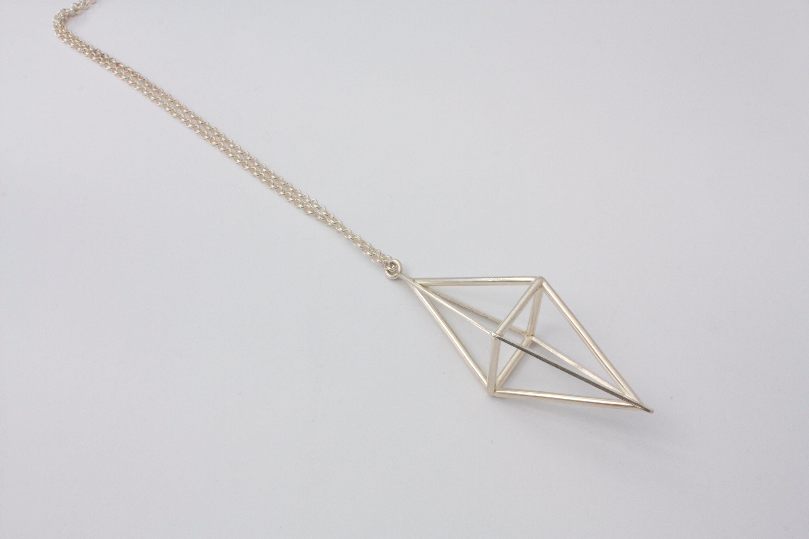 Rhombus Necklace. Geometric Silver Necklace. Pendant With Chain ...