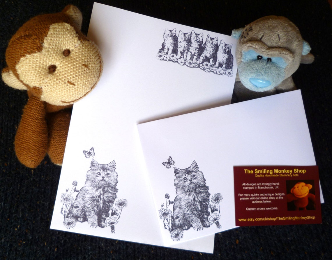 Vintage Cat Stationery Set: Hand Stamped Kitten Letter Writing Paper - Etsy