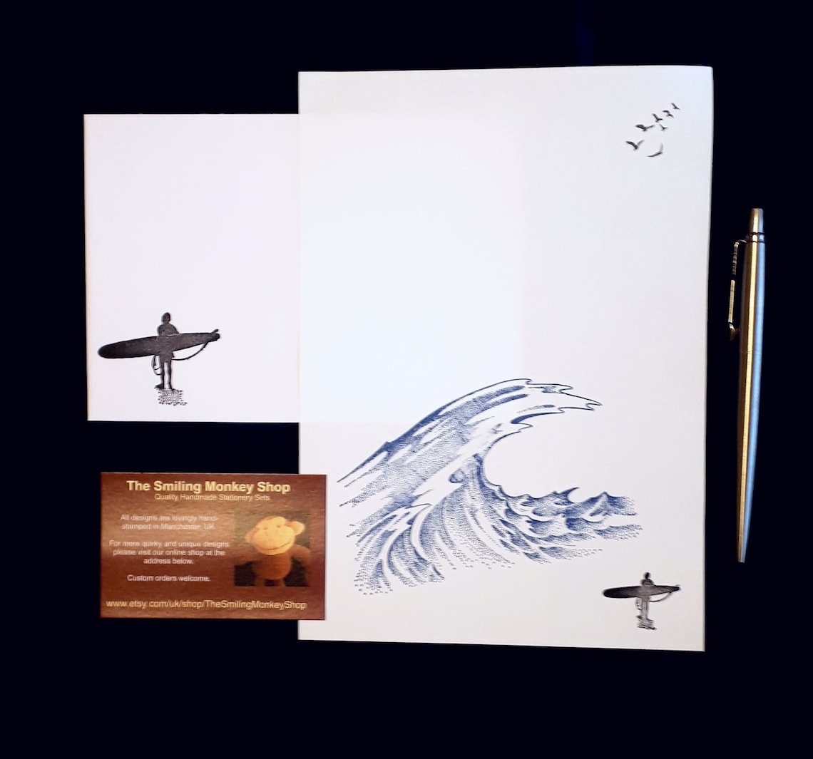 Big Wave Surfer Stationery Set Surfs up Writing Paper With - Etsy