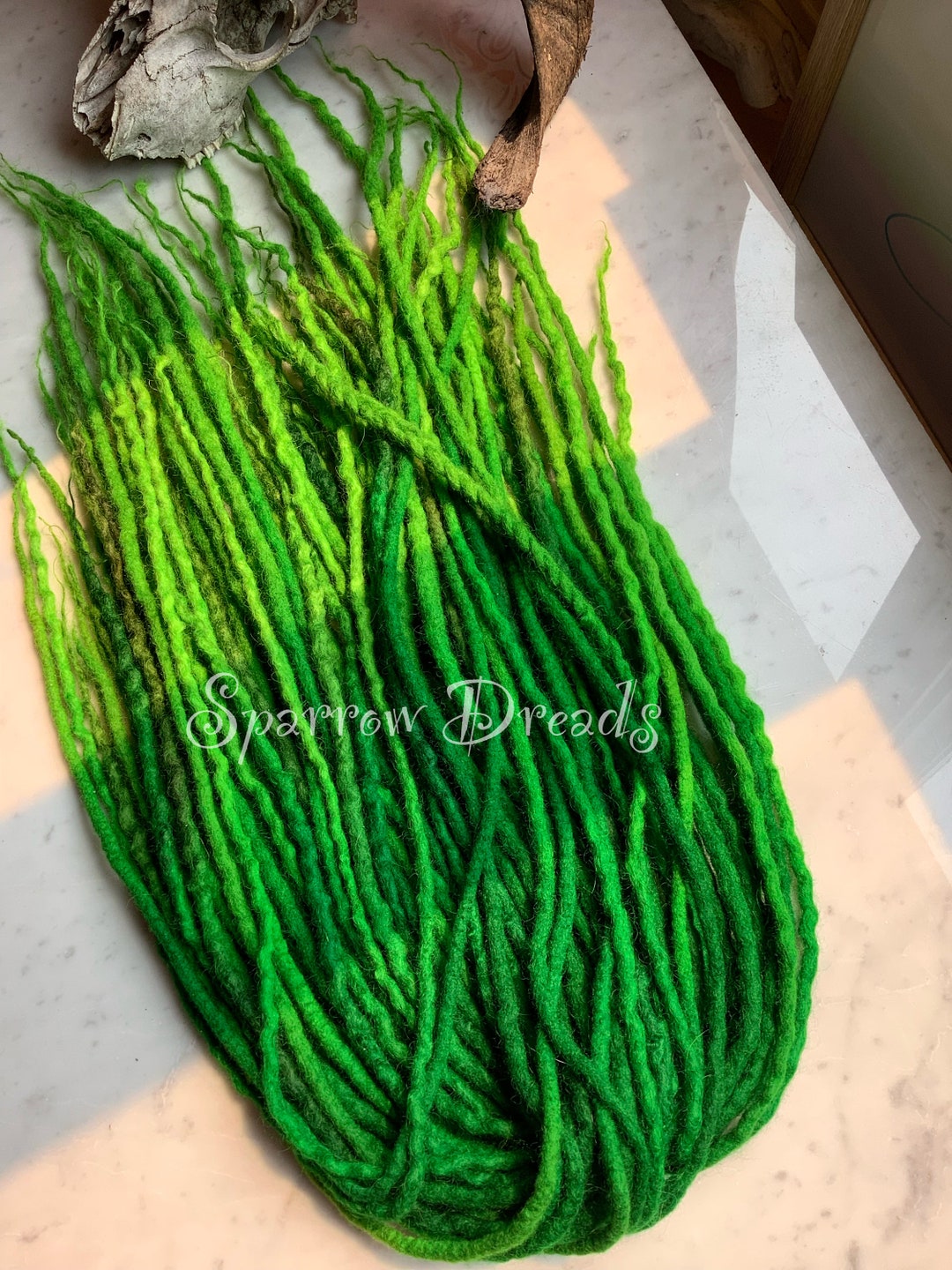 Toxic Green UV Reactive Ombre WOOL Dreadlocks Set 40 DE Wool Dreads ...