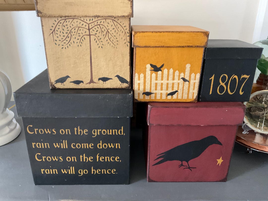 Five Painted Stackable Decorative Boxes With Crow Themes - Etsy