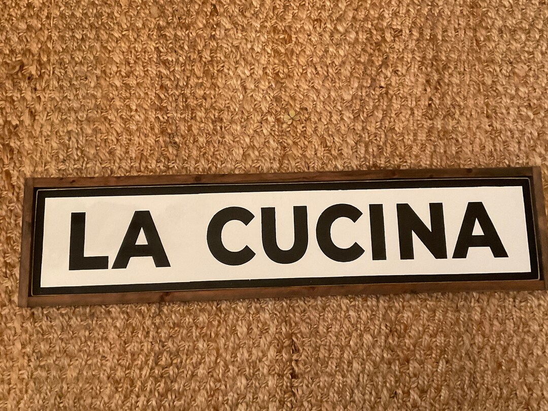 La Cucina Wood Sign, Italian Kitchen Sign, Painted Black and White ...