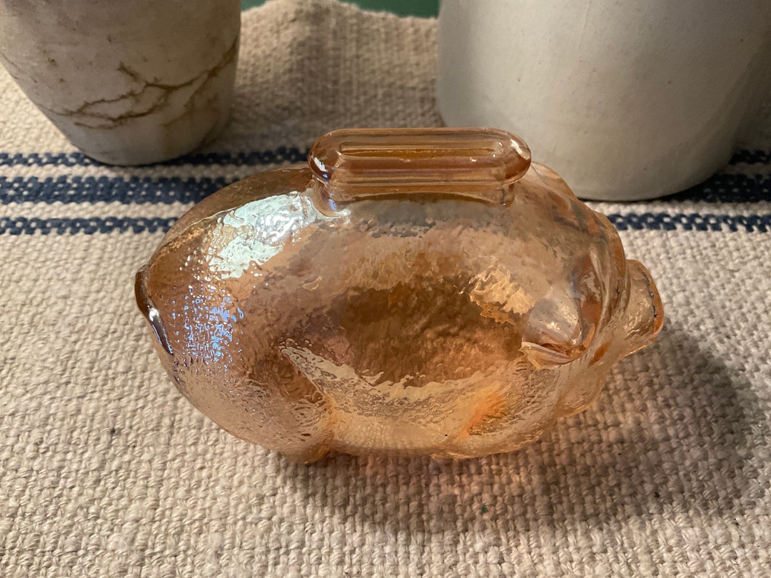 Small Vintage Carnival Glass Piggy Bank, Textured Iridescent Glass ...