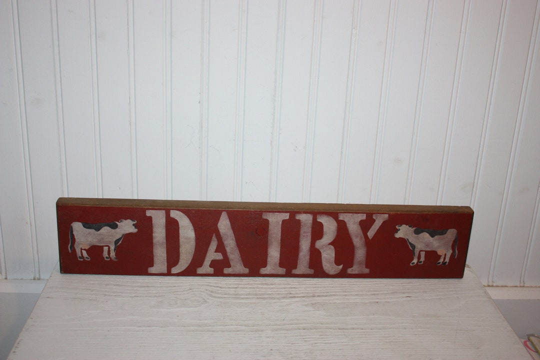 Painted Wood Dairy Sign, Stenciled "dairy" on Red Wood Sign With ...