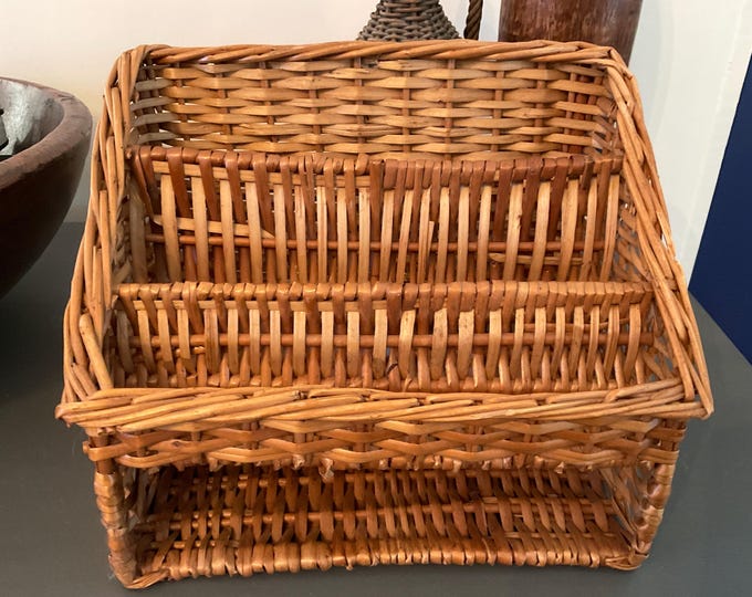 Wicker Desk and Letter Organizer, Four Compartment Desk Organizer ...