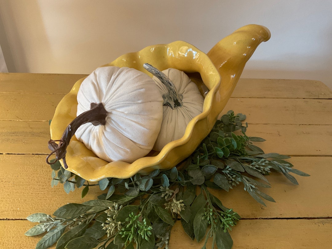 Vintage Frankoma Pottery Cornucopia, Autumn Yellow Glazed Cornucopia ...