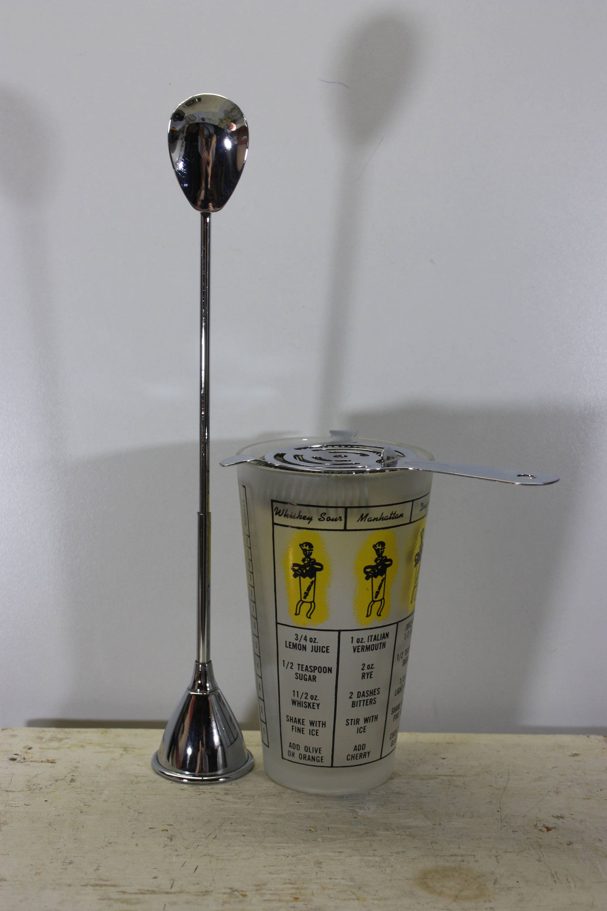 Vintage Libbey Barware Set, Libbey Mixer Glass, Stainless Strainer and ...