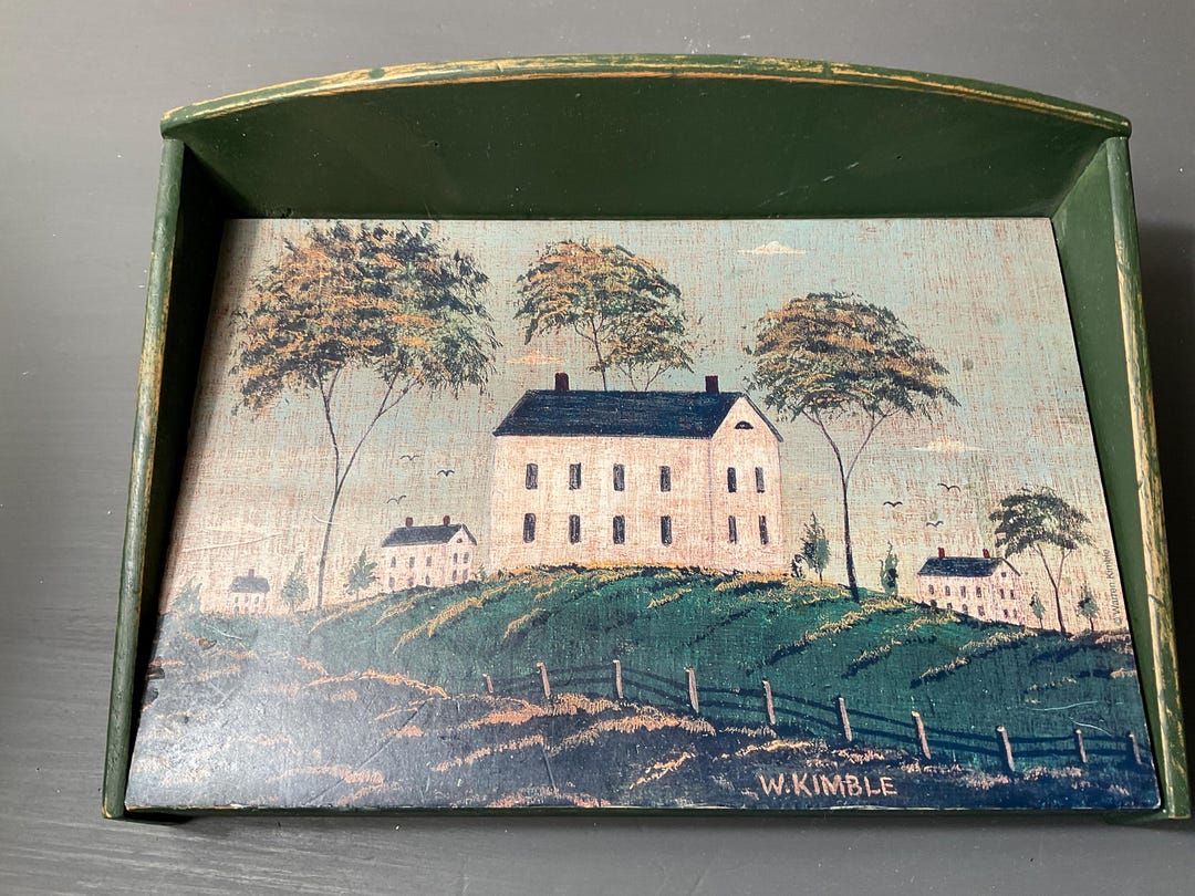 Vintage Warren Kimble Wood Box With Landscape and Home Scene, Lidded ...