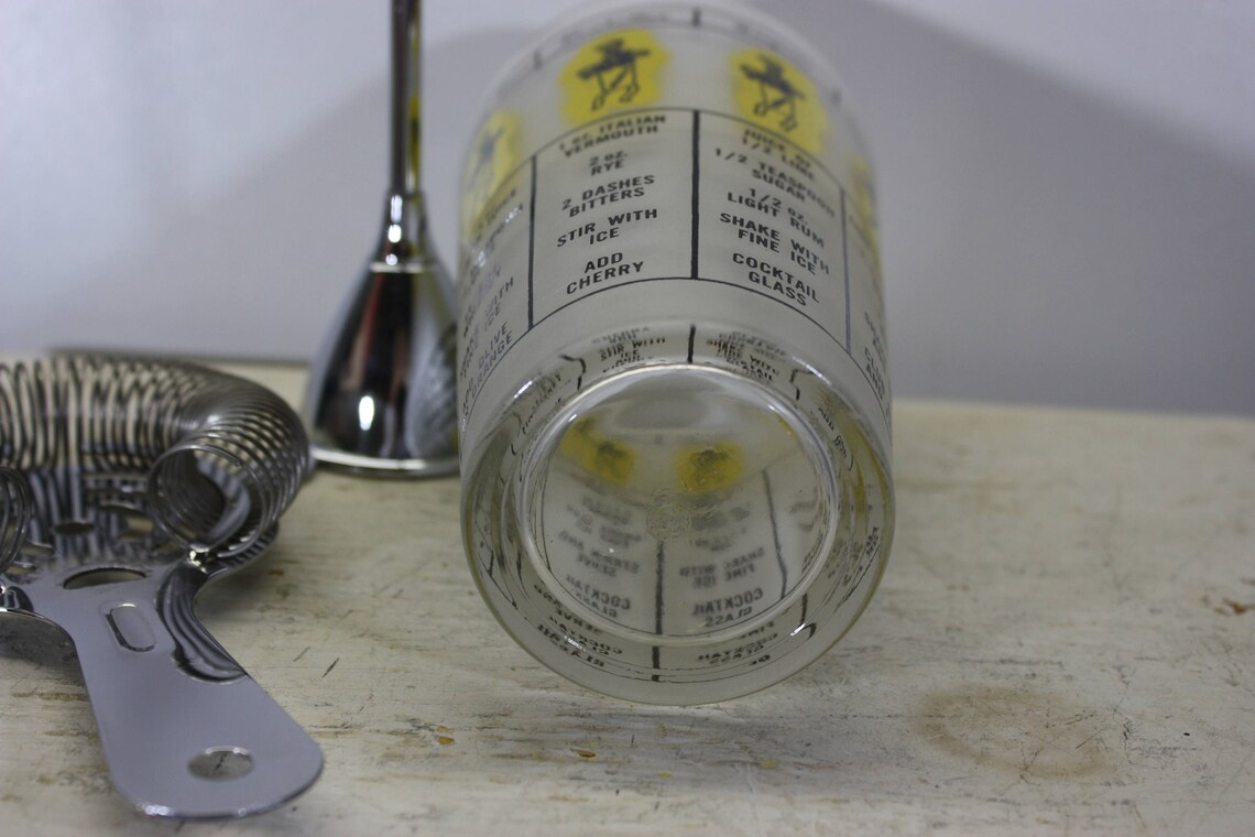 Vintage Libbey Barware Set, Libbey Mixer Glass, Stainless Strainer and ...
