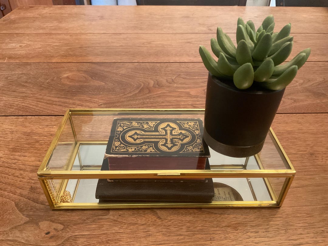 Glass and Brass Rectangle Decorative Box, 9 Inch Rectangle Glass Box ...