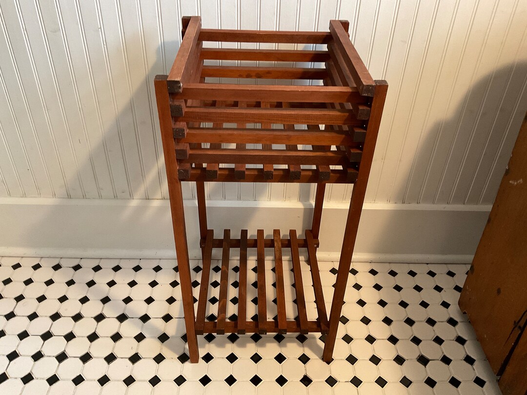 Slatted Wood Plant Stand With Shelf, Wood Plant Stand With Shelf ...