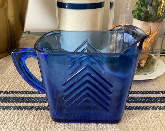 Vintage Cobalt Blue Glass Pitcher, 2 Cup Pitcher, Art Deco Style Cobalt ...