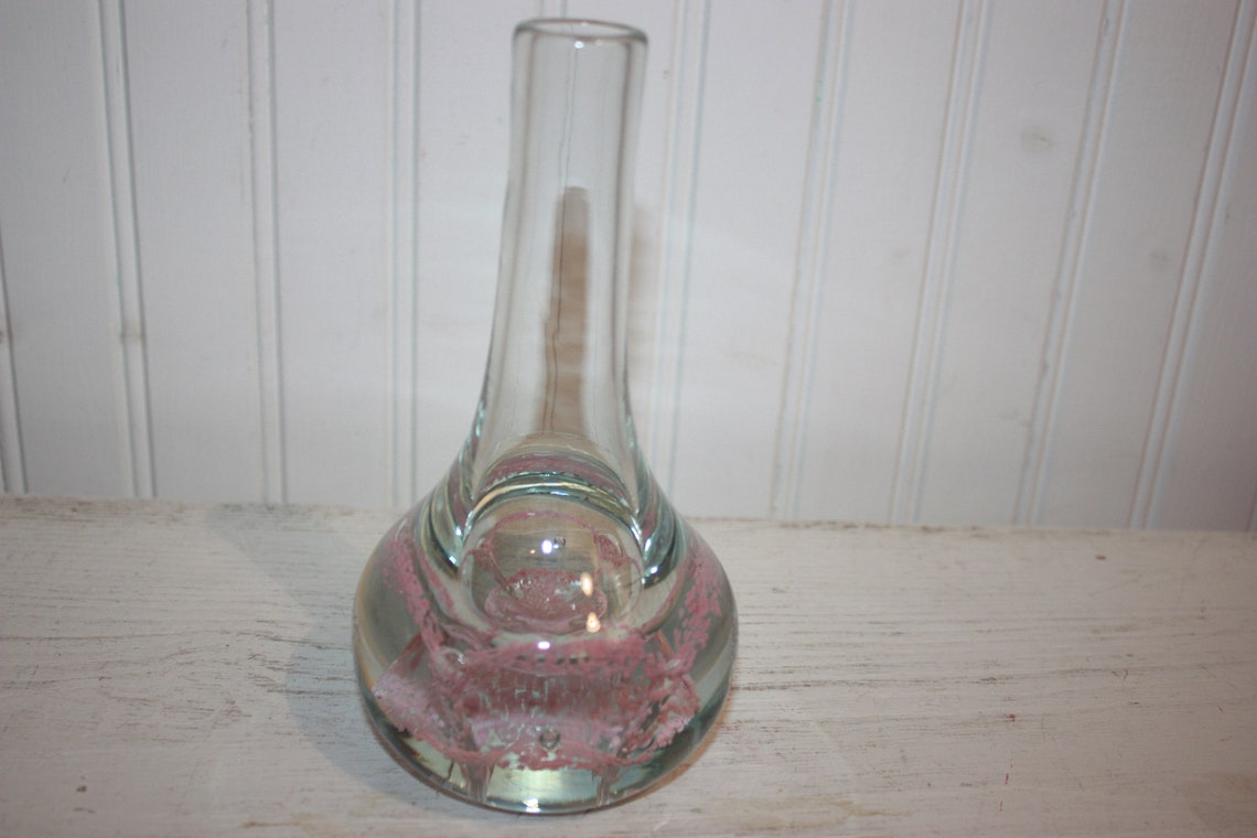 Art Glass Paperweight Vase, Paperweight Bud Vase, Pink and Clear - Etsy