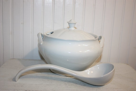 White Tureen With Ladle Three Piece Tureen Set Ironstone or - Etsy