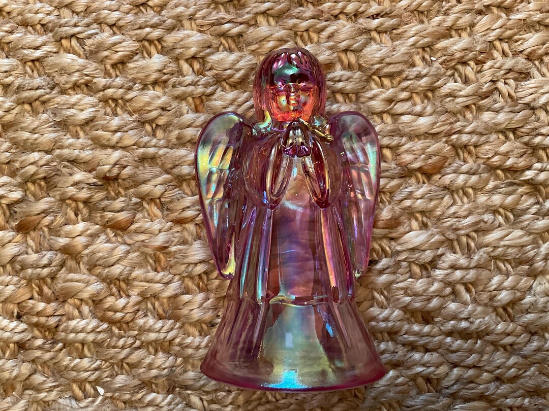 1980s Pink Fenton Iridescent Glass Angel With Gold Butterfly, Fenton ...