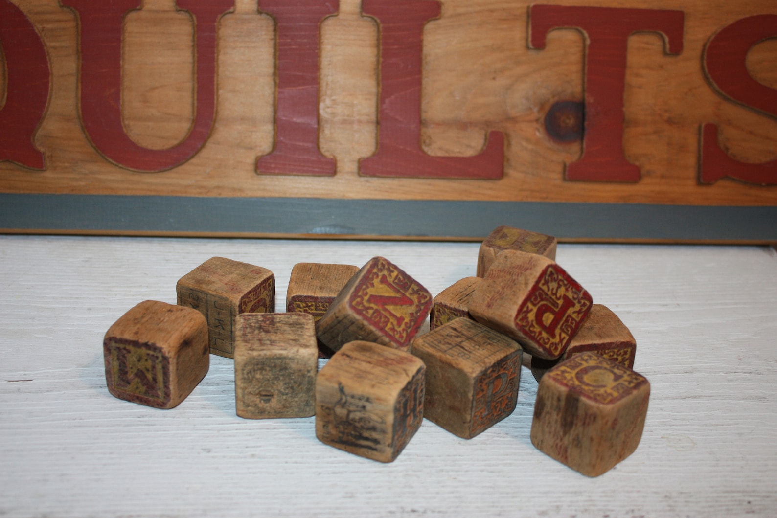 Vintage 1980s - 1990s Wood "quilts" Sign, Red and Blue Painted "quilts ...