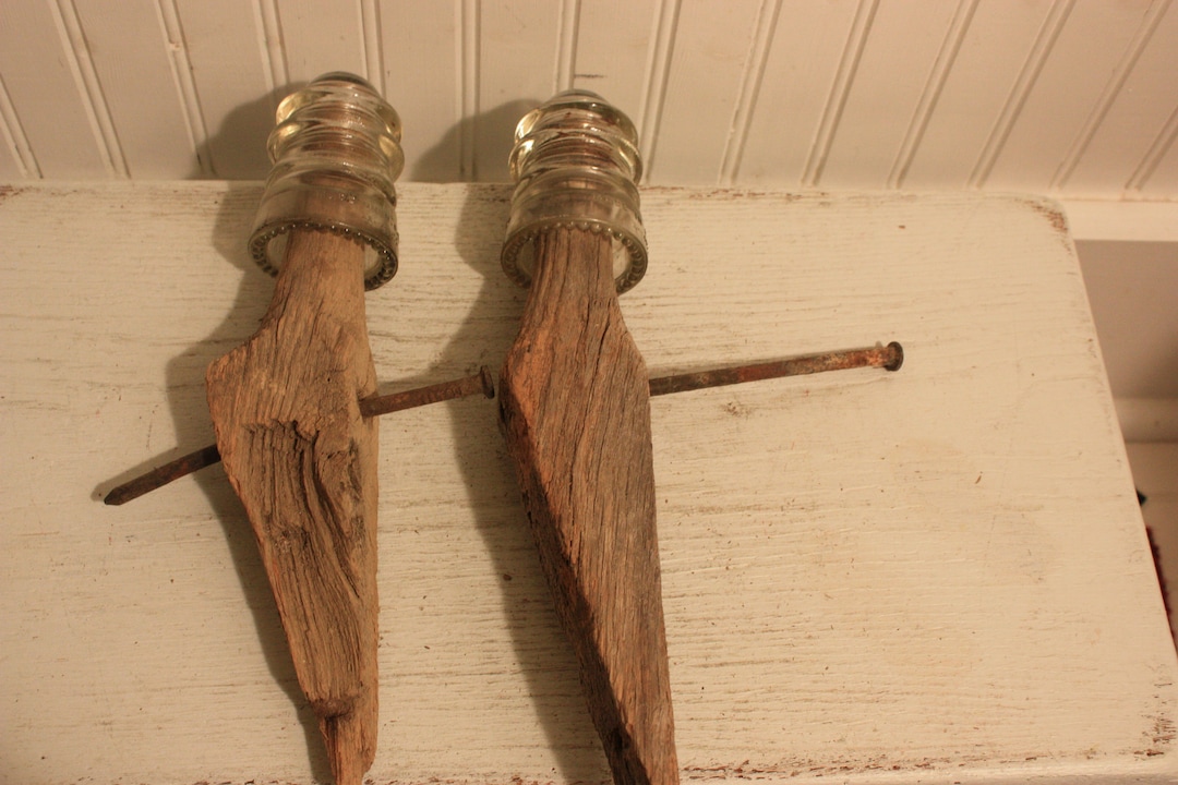 One Vintage Clear Glass Insulator on Original Wood Electric Post ...