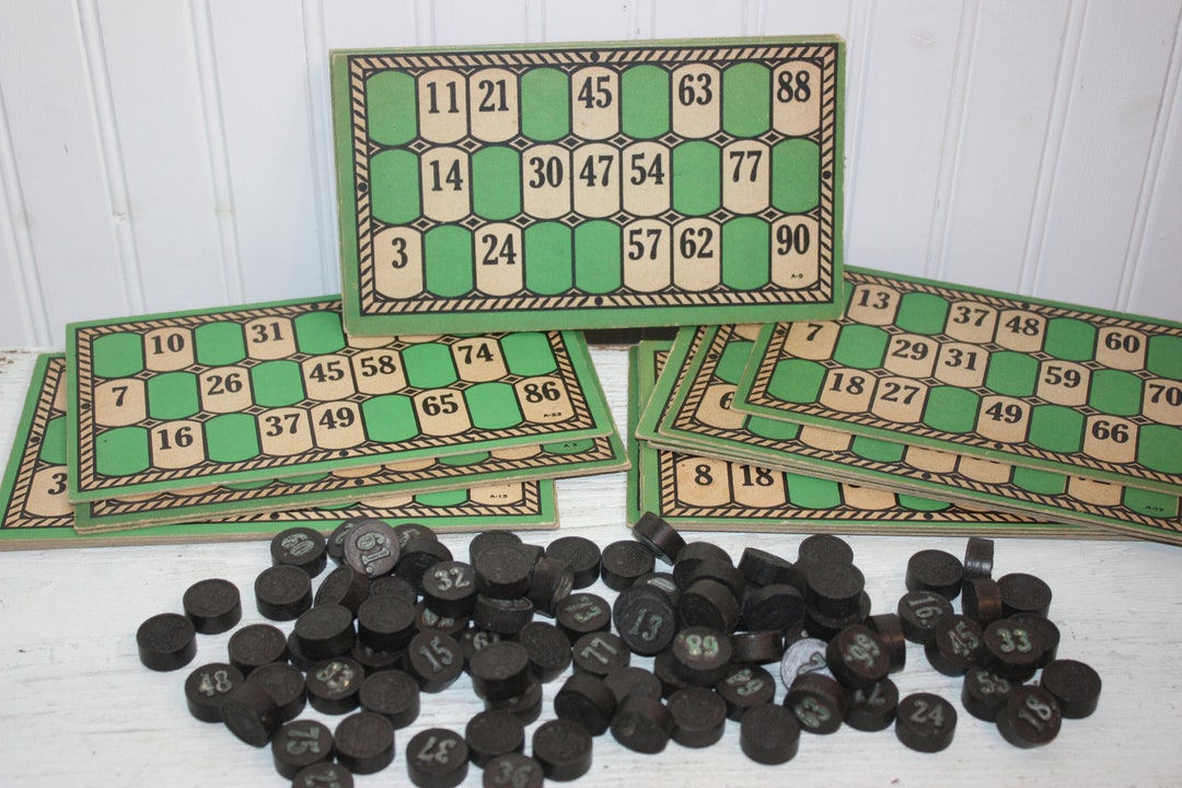 Vintage Lotto Cards and Game Pieces, 107 Cards and Wood Game Chips - Etsy