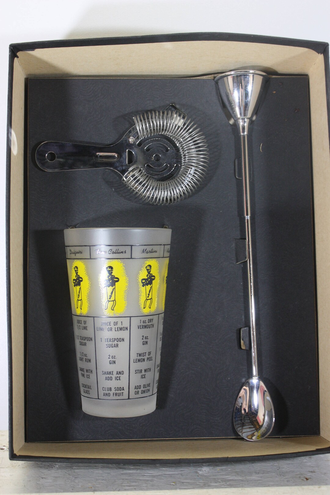 Vintage Libbey Barware Set, Libbey Mixer Glass, Stainless Strainer and ...