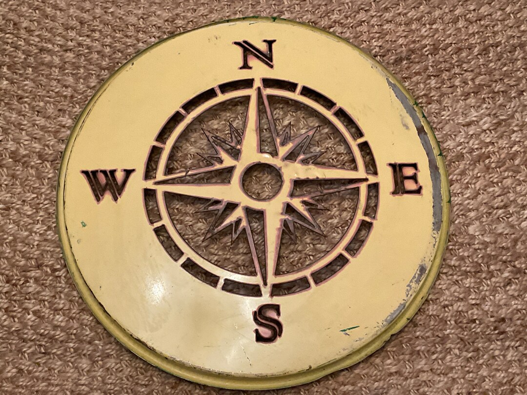 Vintage Metal Directional Sign, NWES Cut Out Letters and Nautical Rose ...