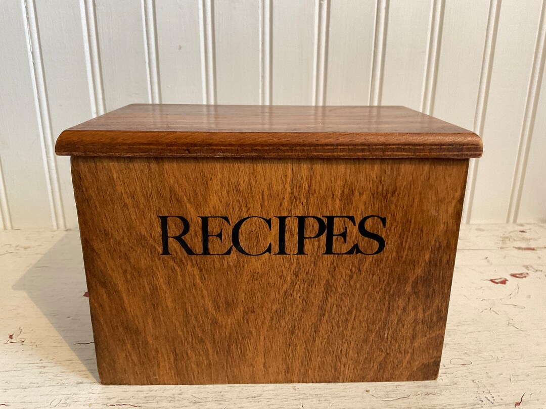 Vintage Two Piece Wood Recipe Card Box, Rectangle Wood Recipe Box ...