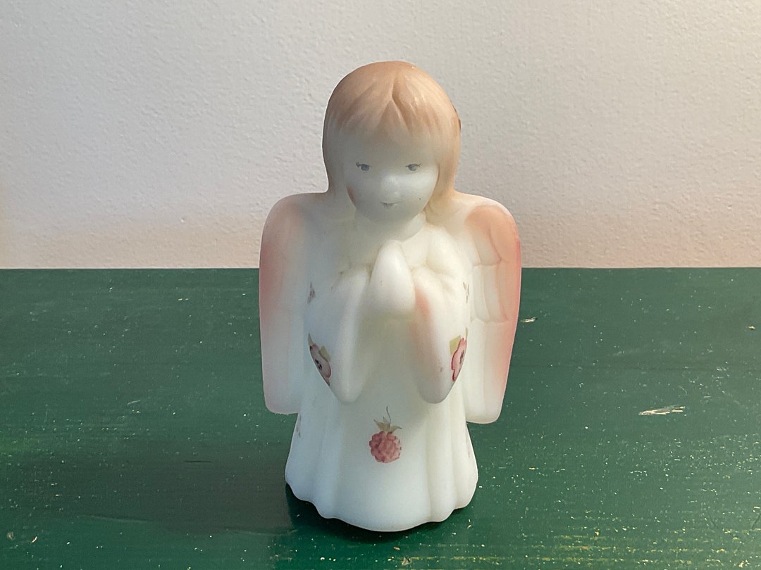 Vintage Satin Fenton Angel in White and Pink, Signed, Floral and Berry ...