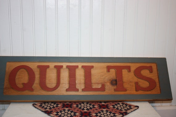 Vintage 1980s 1990s Wood quilts Sign Red and | Etsy