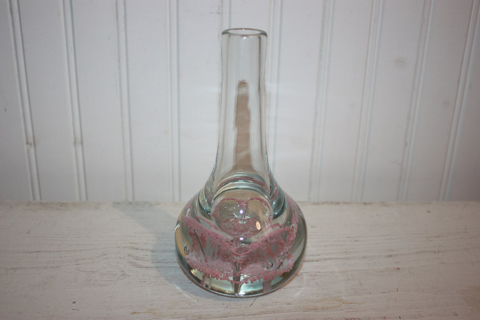 Art Glass Paperweight Vase, Paperweight Bud Vase, Pink and Clear - Etsy