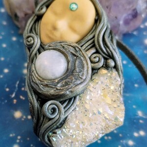Selene. Triple Moon Goddess Wiccan Necklace. Moonstone Aura Quartz ...
