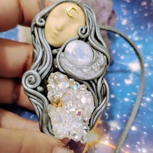 Selene. Triple Moon Goddess Wiccan Necklace. Moonstone Aura Quartz ...