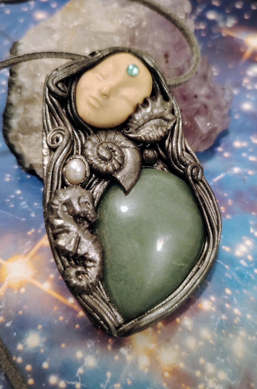 Yemaya Orisha Ocean Goddess. Aquamarine Necklace With Pearl. Yemoja ...