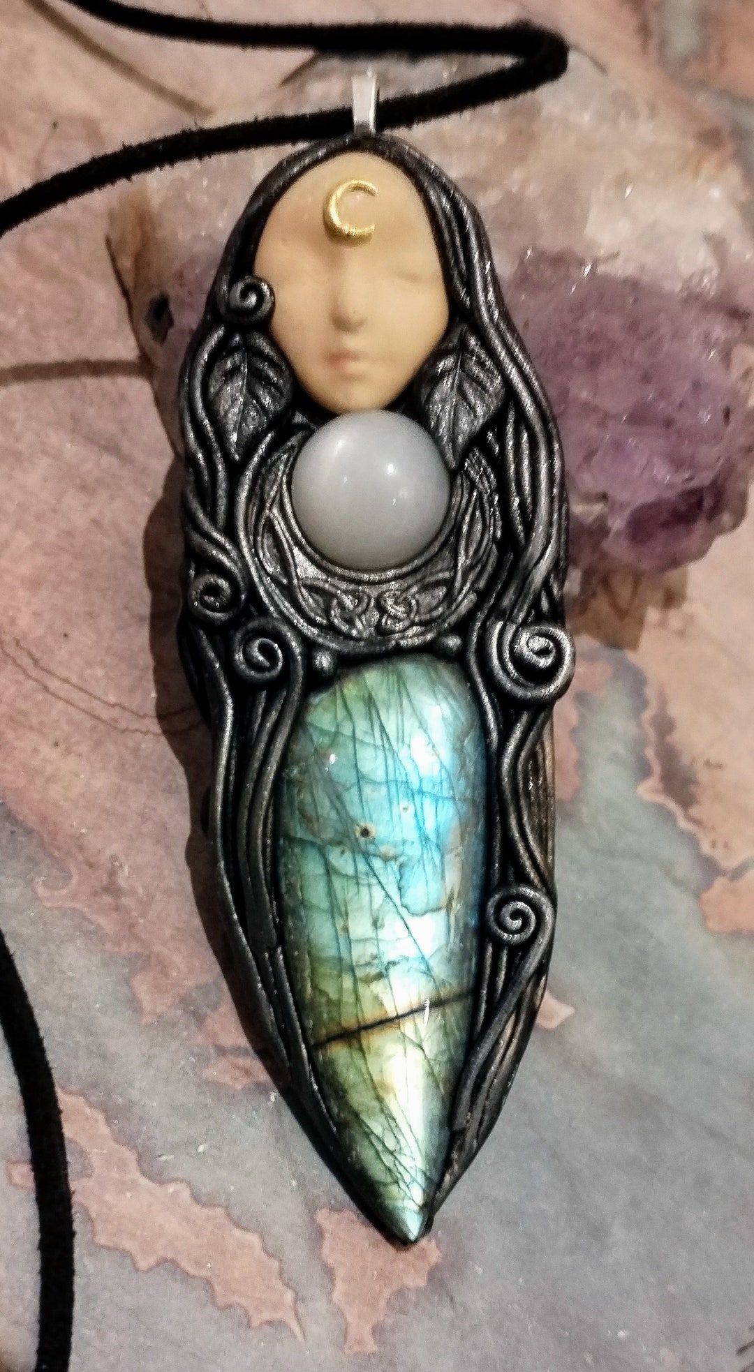 The Crone. Triple Goddess of the Moon Necklace Moonstone and ...