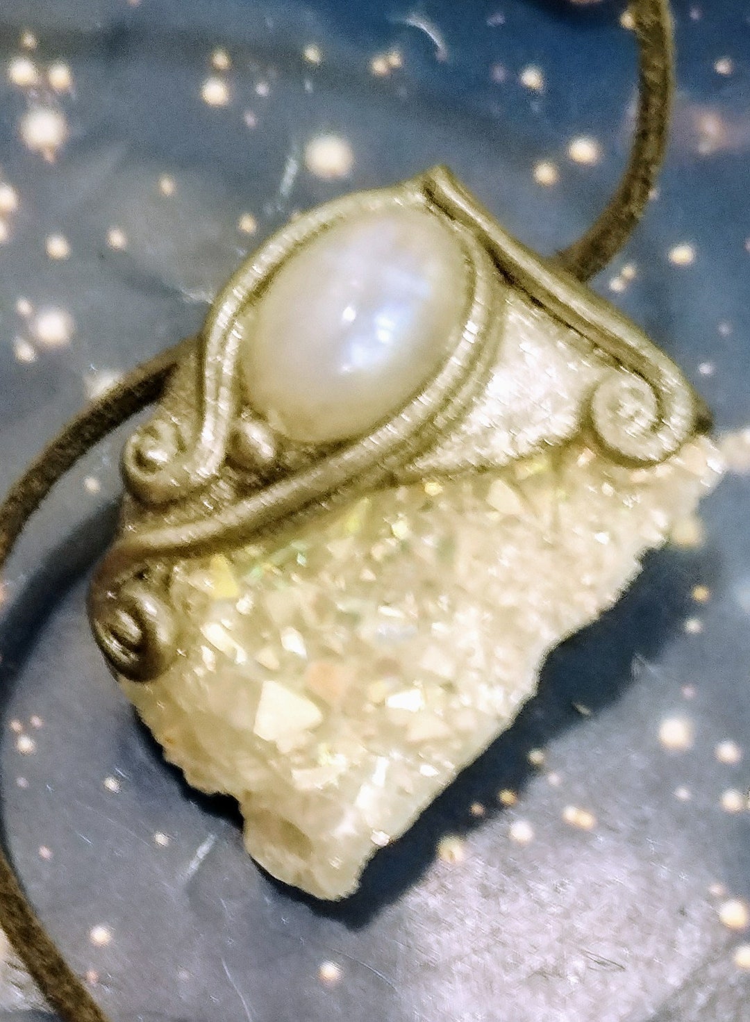 Light of Truth Angel Aura Quartz Necklace With Rainbow Moon Stone ...
