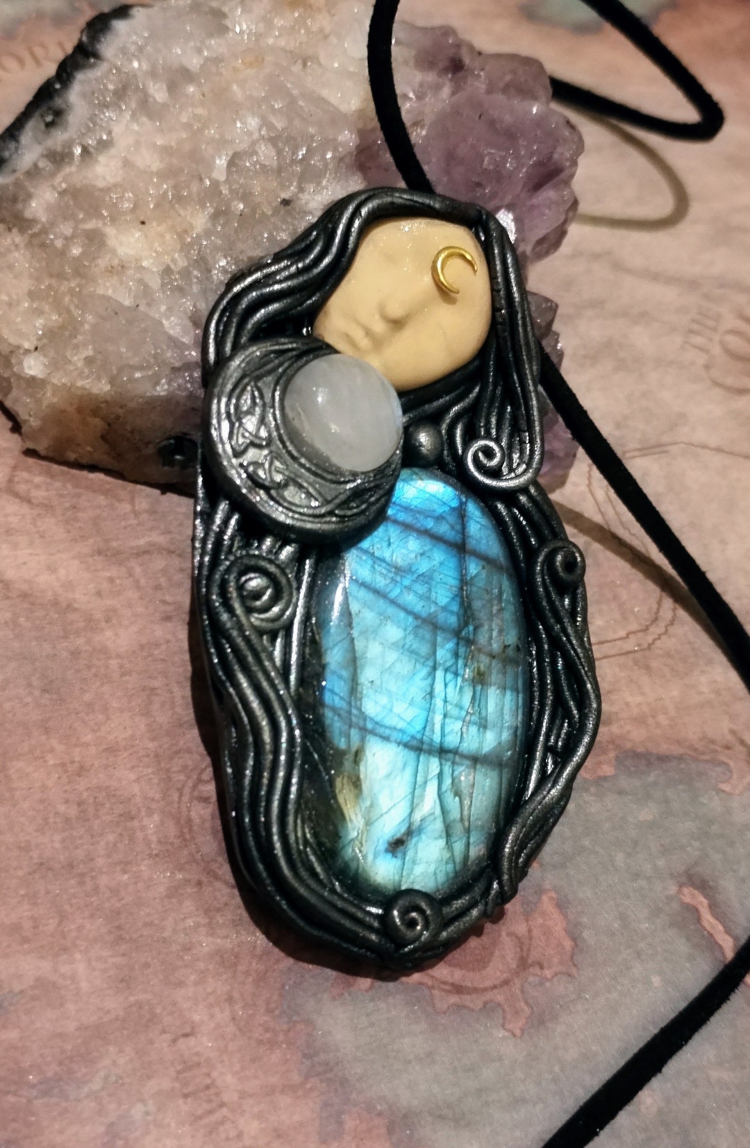 The Crone. Triple Goddess of the Moon Necklace With Moonstone - Etsy