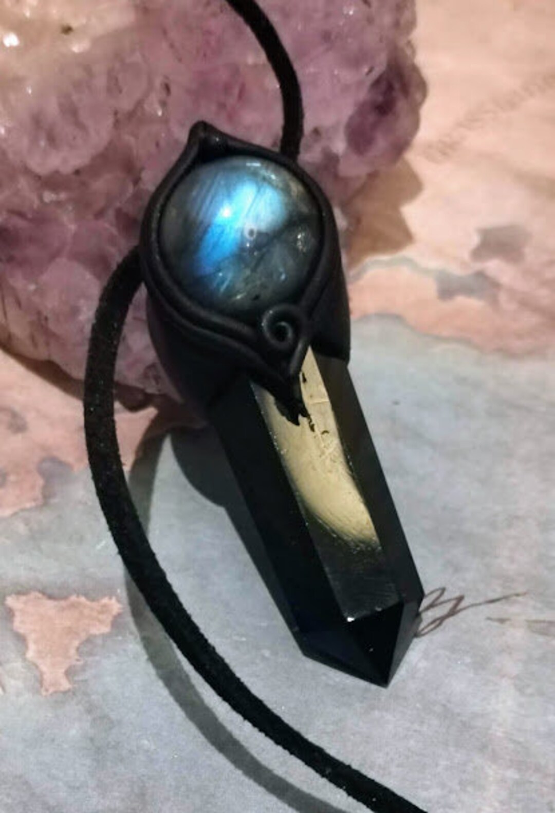 Psychic Shield. Obsidian Protection Amulet Necklace With Blue ...