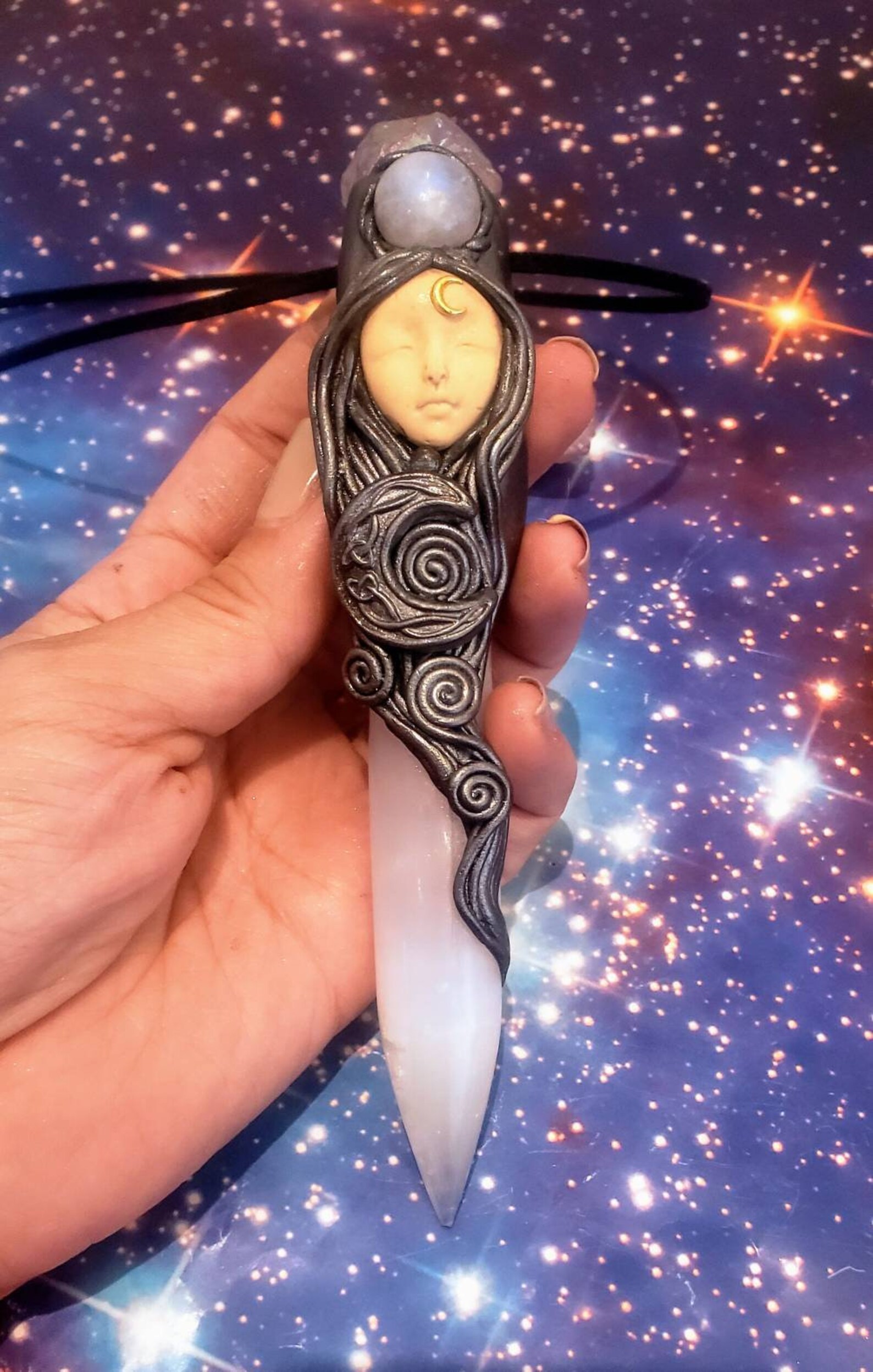 Moon Goddess Magic Wicca Wand. Selenite Crystal Wand. Witch | Etsy