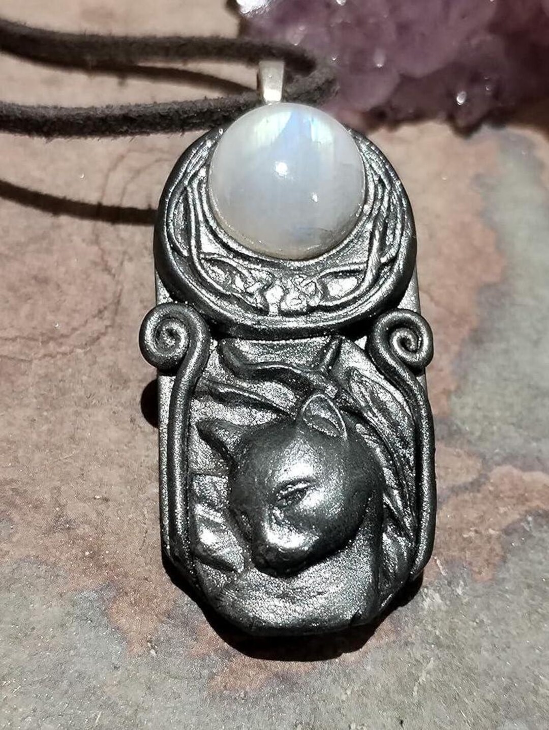 Bastet Egyptian Revival Cat Goddess Jewelry W Moonstone. Bast Statue ...